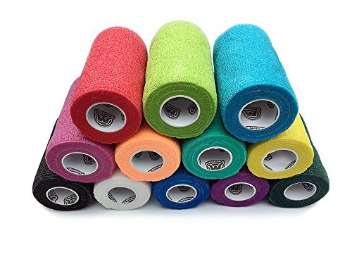 WildCow Vet Wrap Bulk Bandage Tape (4 Inch 12 Color Pack), Water Resistant Self Adherent Cohesive Rolls