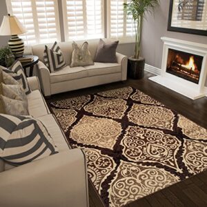 superior indoor area rug, modern damask medallion floor decor, jute backed rugs for bedroom, entryway, living room, dining room, kitchen, office, dorm, amherst collection, 4' x 6', mocha