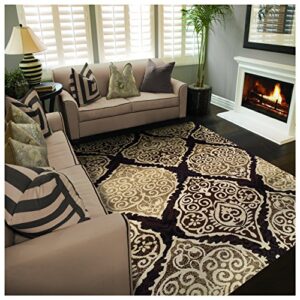 SUPERIOR Indoor Area Rug, Modern Damask Medallion Floor Decor, Jute Backed Rugs for Bedroom, Entryway, Living Room, Dining Room, Kitchen, Office, Dorm, Amherst Collection, 4' x 6', Mocha