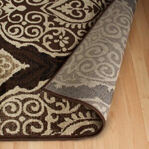 SUPERIOR Indoor Area Rug, Modern Damask Medallion Floor Decor, Jute Backed Rugs for Bedroom, Entryway, Living Room, Dining Room, Kitchen, Office, Dorm, Amherst Collection, 4' x 6', Mocha