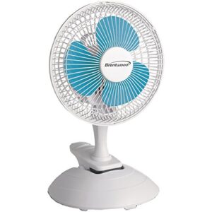 brentwood kool zone clip on desk fan, 2-speed 6-inch, white