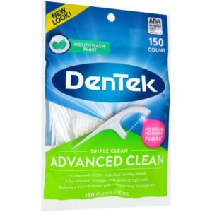 DenTek Triple Clean Advanced Clean Floss Picks, No Break & No Shred Floss, 150 Count (Pack of 2)