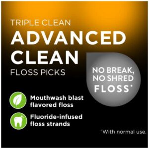 DenTek Triple Clean Advanced Clean Floss Picks, No Break & No Shred Floss, 150 Count (Pack of 2)