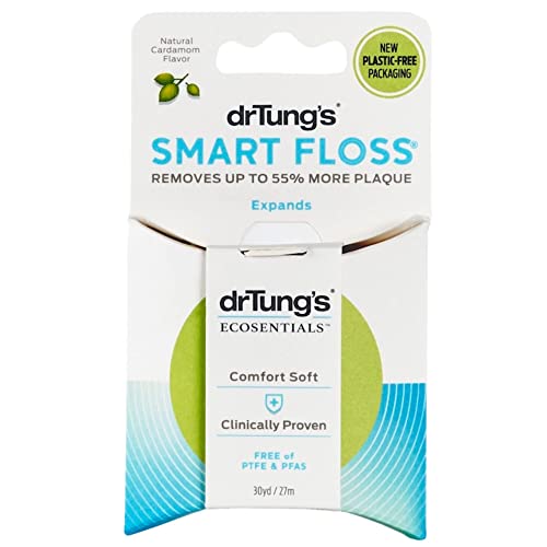 DrTung's Smart Floss - Natural Floss, PTFE & PFAS Free Floss, Gentle on Gums, Expands & Stretches, BPA Free Floss - Natural Dental Floss Cardamom Flavor (Pack of 7)