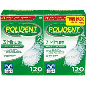 polident 3 minute, antibacterial denture cleanser 120 ea (pack of 2)