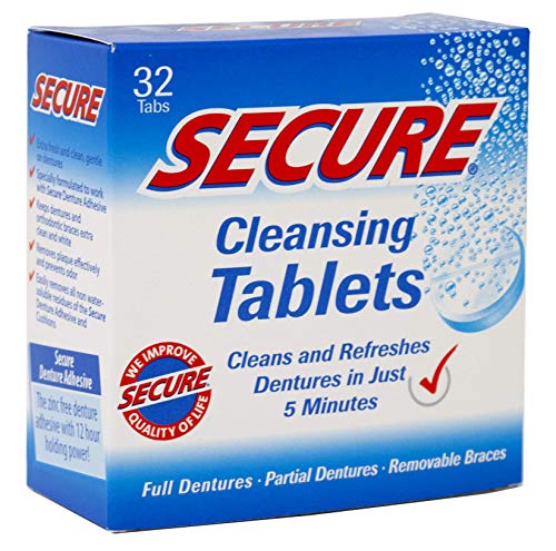 Secure Cleansing Tablets Zinc Free PH Formula Removes Odors, Stains, Bacteria, Germs - Clean Dentures, Partials & Removable Braces - 32 Tablets (Pack of 3)