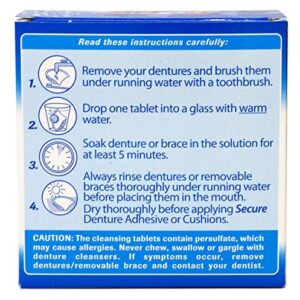 Secure Cleansing Tablets Zinc Free PH Formula Removes Odors, Stains, Bacteria, Germs - Clean Dentures, Partials & Removable Braces - 32 Tablets (Pack of 3)