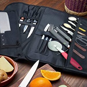 EVERPRIDE Chef Knife Roll Bag Holds 10 Knives – Contains 2 Large Zippered Pockets for Meat Cleavers and Cooking Tools – Durable Knife Case for Chefs and Culinary Students – Knives Not Included