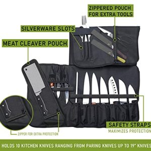 EVERPRIDE Chef Knife Roll Bag Holds 10 Knives – Contains 2 Large Zippered Pockets for Meat Cleavers and Cooking Tools – Durable Knife Case for Chefs and Culinary Students – Knives Not Included