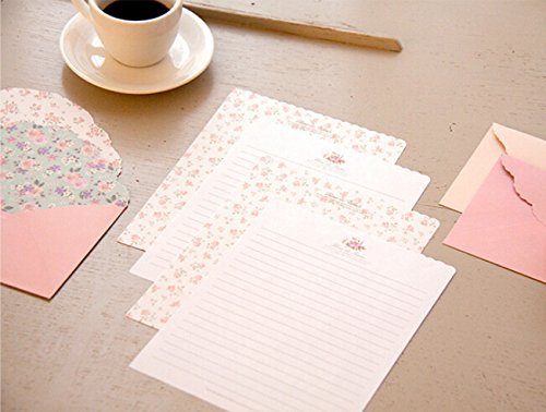 SCStyle 32 Cute Lovely Kawaii Special Design Writing Stationery Paper+16 Envelope 3.45 x5.4 Inch -(Flower)