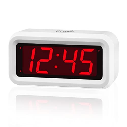 KWANWA Alarm Clock, Digital Clock, Auto Night-Mode, 3-Level Led Brightness, Battery Powered, 12/24Hr, 1.2'' Red Digits Display, Simple Alarm Clock for Kids Seniors Adults Girls Boys, Easy to Set