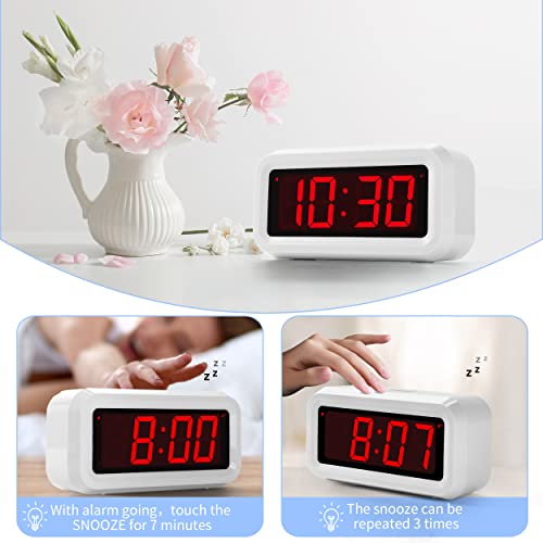 KWANWA Alarm Clock, Digital Clock, Auto Night-Mode, 3-Level Led Brightness, Battery Powered, 12/24Hr, 1.2'' Red Digits Display, Simple Alarm Clock for Kids Seniors Adults Girls Boys, Easy to Set