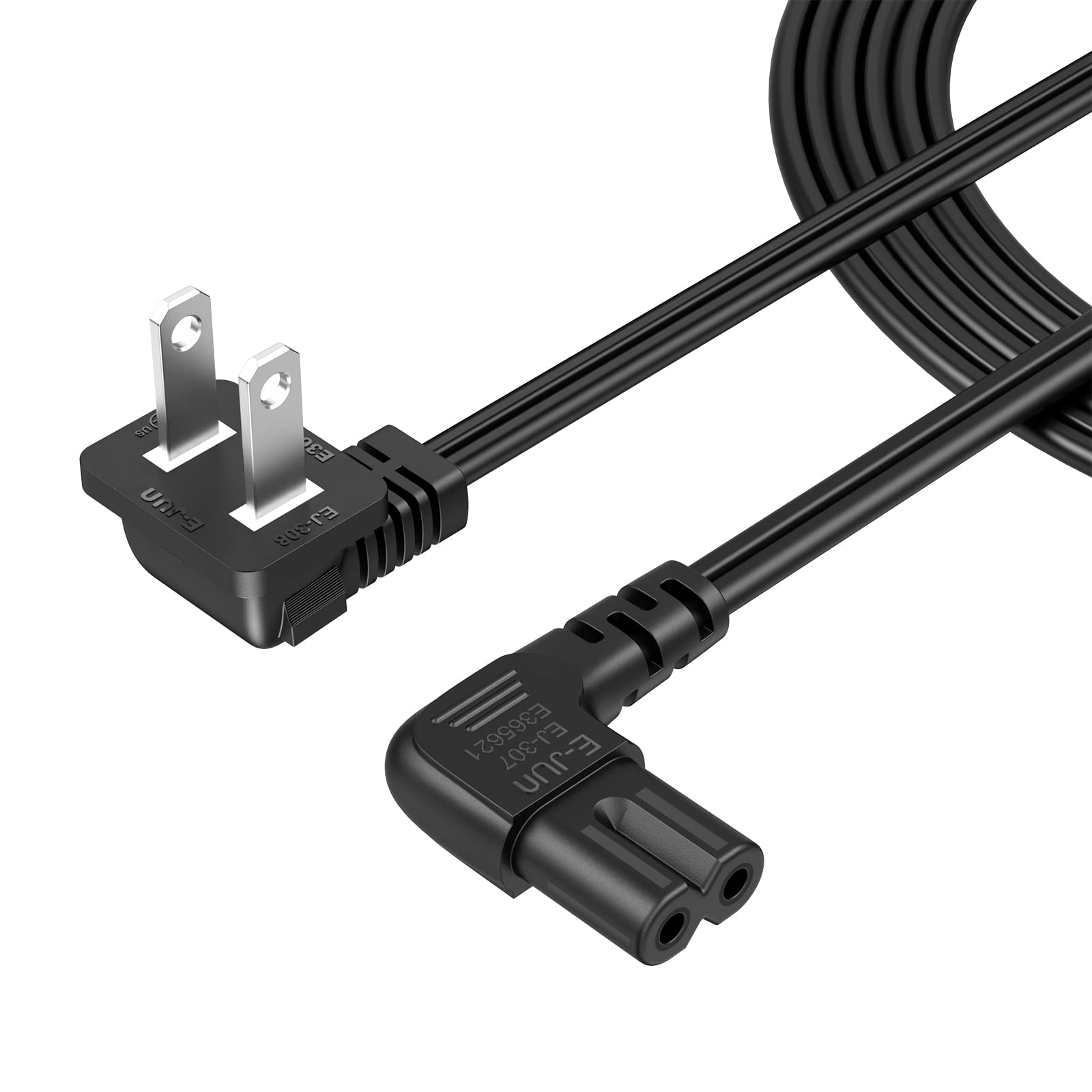 CableCreation 6 Feet 18 AWG Angled 2-Slot Non-Polarized Angle Power Cord (IEC320 C7 to Nema 1-15P), 1.8M / Black