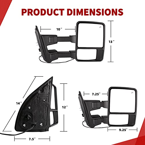 YITAMOTOR Towing Mirrors Compatible for 99-07 Ford F250/F350/F450/F550 Super Duty, 01-05 Excursion Pair Set Extendable Smoke Power Heated with Signal Light Side Mirrors