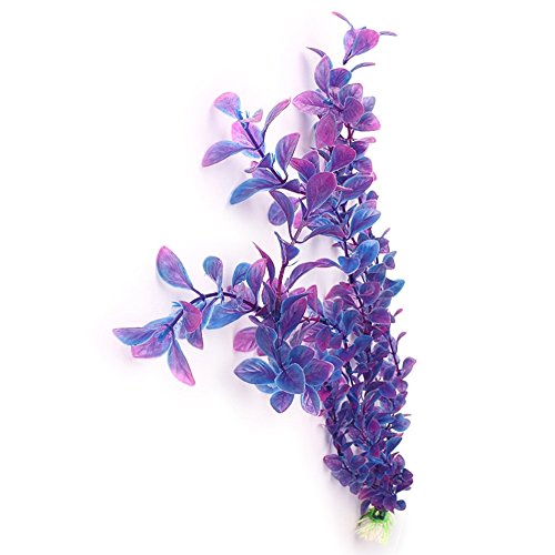 Mallofusa Artificial Aquarium Plants Decoration Plastic Water Ornament for Fish Tank Decor, 16Inch, Purple