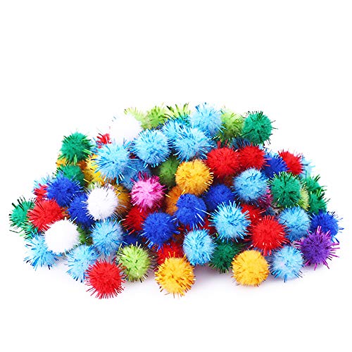 RIMOBUL 100PCS 1.5 INCH Cat Toy Balls Extra Large Sparkly Cat's Favorite Chase Glitter Ball Toy Sparkle Pom Pom Balls