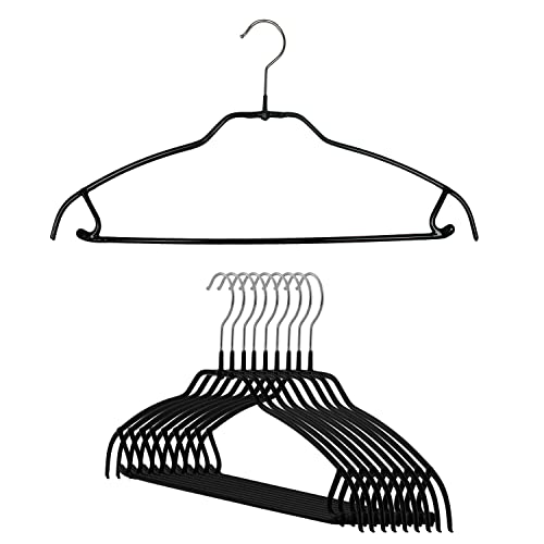 Mawa by Reston Lloyd Silhouette Ultra-Thin Series, Non-Slip Space Saving Shirt Hanger with Pant Bar & Skirt Hooks, Style 42/FTU, Pack of 10, Black