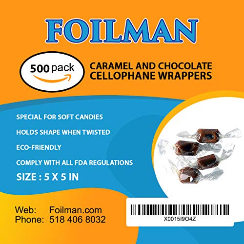 cellophane Candy Wrappers – Pack of 500 Real Cellophane Wraps– Holds Tightly When Twisted- Eco Friendly – 5x5 in.…