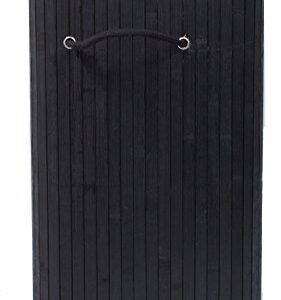 BIRDROCK HOME Double Laundry Hamper with Lid and Cloth Liner - Bamboo - Black - Easily Transport Laundry Basket - 2 Section Collapsible Hamper - String Handles