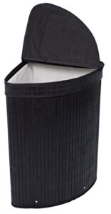 birdrock home corner laundry hamper with lid and cloth liner - bamboo - black - easily transport laundry basket - collapsible hamper - string handles