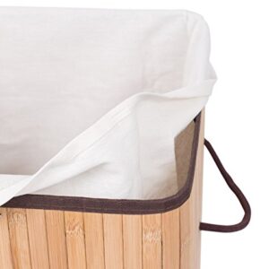 BirdRock Home Square Laundry Hamper with Lid and Cloth Liner - Bamboo - Natural - Easily Transport Laundry - Collapsible Hamper - String Handles