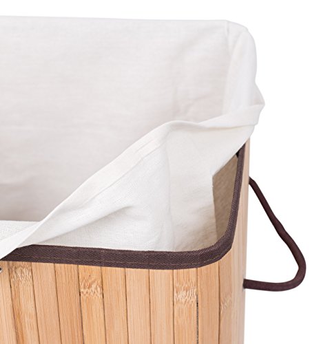 BirdRock Home Square Laundry Hamper with Lid and Cloth Liner - Bamboo - Natural - Easily Transport Laundry - Collapsible Hamper - String Handles