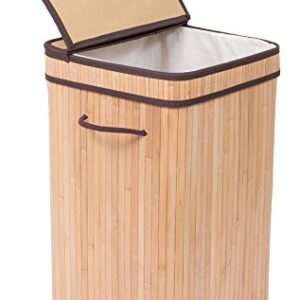 BirdRock Home Square Laundry Hamper with Lid and Cloth Liner - Bamboo - Natural - Easily Transport Laundry - Collapsible Hamper - String Handles