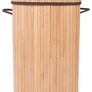 BirdRock Home Square Laundry Hamper with Lid and Cloth Liner - Bamboo - Natural - Easily Transport Laundry - Collapsible Hamper - String Handles