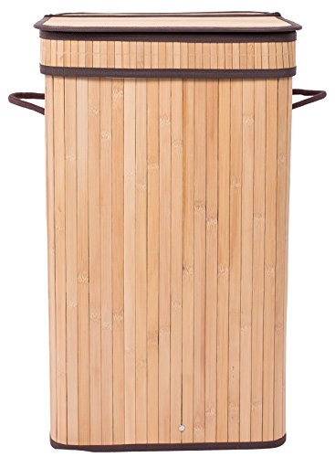 BirdRock Home Square Laundry Hamper with Lid and Cloth Liner - Bamboo - Natural - Easily Transport Laundry - Collapsible Hamper - String Handles