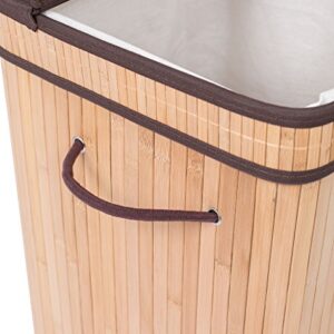 BirdRock Home Square Laundry Hamper with Lid and Cloth Liner - Bamboo - Natural - Easily Transport Laundry - Collapsible Hamper - String Handles