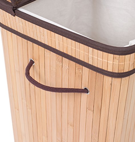 BirdRock Home Square Laundry Hamper with Lid and Cloth Liner - Bamboo - Natural - Easily Transport Laundry - Collapsible Hamper - String Handles