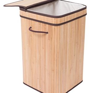 BirdRock Home Square Laundry Hamper with Lid and Cloth Liner - Bamboo - Natural - Easily Transport Laundry - Collapsible Hamper - String Handles