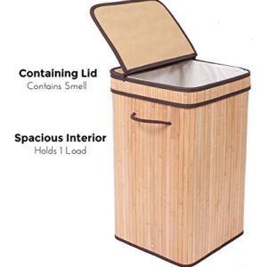 BirdRock Home Square Laundry Hamper with Lid and Cloth Liner - Bamboo - Natural - Easily Transport Laundry - Collapsible Hamper - String Handles