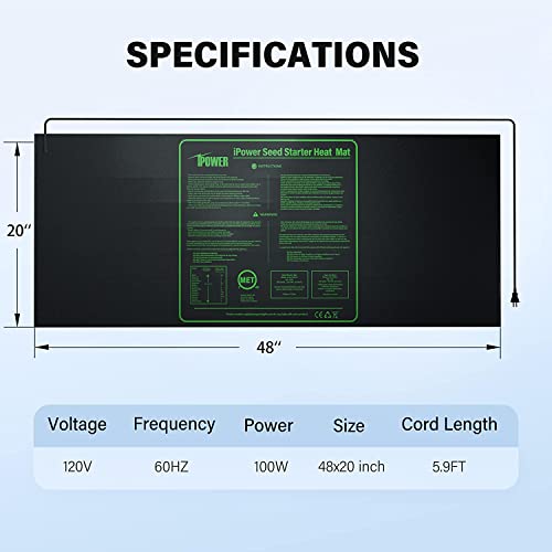 iPower GLHTMTCTRLHTMTL 48" x 20" Warm Hydroponic Seedling Heat Mat and Digital Thermostat Control Combo Set for Plant Germination, Black