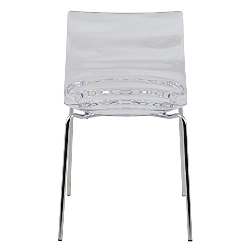 LeisureMod Astor Water Ripple Design Modern Lucite Dining Side Chair with Metal Legs, Set of 4, Clear