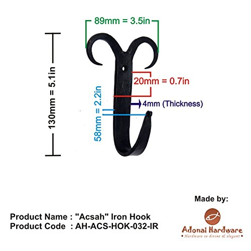 Adonai Hardware Acsah Black Antique Iron Hook (Supplied as 2 Pieces per Pack)