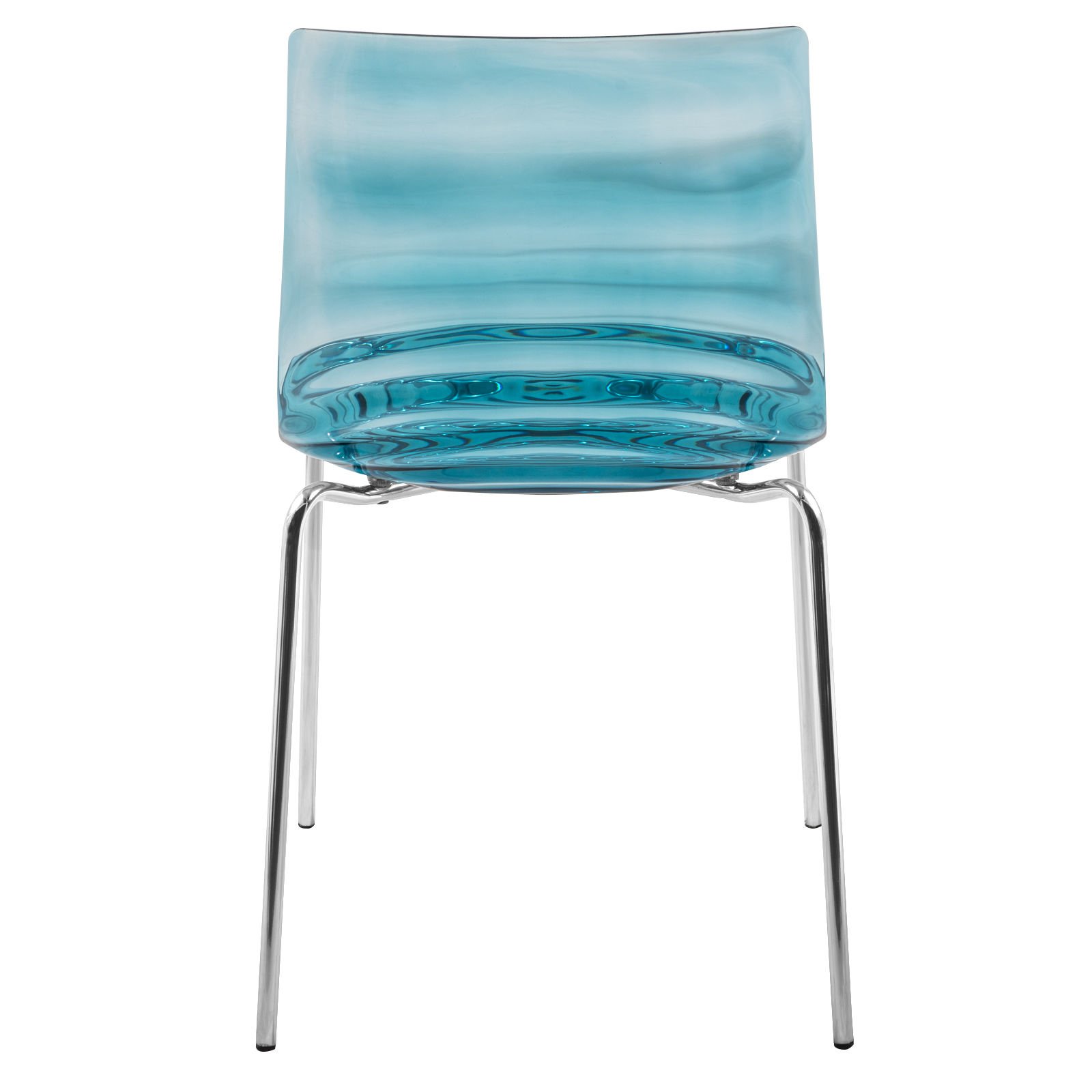 LeisureMod Astor Water Ripple Design Modern Lucite Dining Side Chair with Metal Legs, Transparent Blue