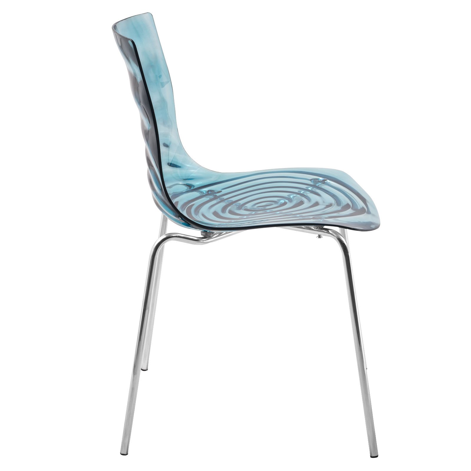 LeisureMod Astor Water Ripple Design Modern Lucite Dining Side Chair with Metal Legs, Transparent Blue