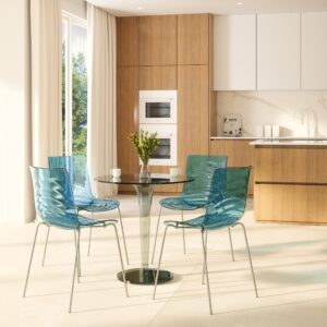 LeisureMod Astor Water Ripple Design Modern Lucite Dining Side Chair with Metal Legs, Transparent Blue