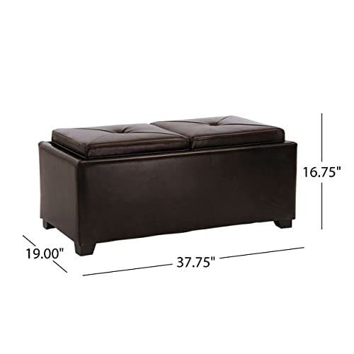 Christopher Knight Home Maxwell Bonded Leather Double Tray Ottoman, Brown