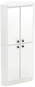 south shore 4-door corner armoire for small space with adjustable shelves, pure white