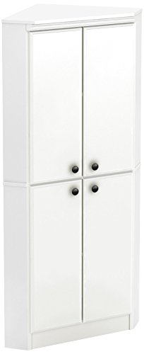 South Shore 4-Door Corner Armoire for Small Space with Adjustable Shelves, Pure White