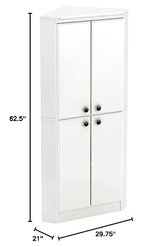 South Shore 4-Door Corner Armoire for Small Space with Adjustable Shelves, Pure White