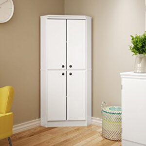 South Shore 4-Door Corner Armoire for Small Space with Adjustable Shelves, Pure White