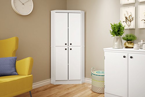 South Shore 4-Door Corner Armoire for Small Space with Adjustable Shelves, Pure White