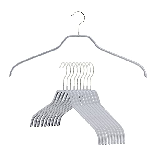 MAWA Reston Lloyd Silhouette Series Non-Slip Space Saving Clothes Hanger for Shirts and Dresses, Style 41/F, Set of 10, Silver, Pack of 10, 10 Piece (12148)