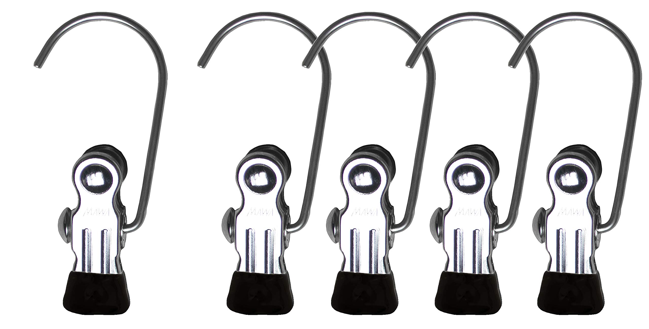 Mawa by Reston Lloyd Accessory Portable Non-Slip Semi Round Single Hook Hanging Clothes Pins/Clips for Laundry or Travel, Style K/1, Set of 5, Black