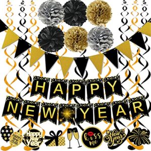 happy new year banner pom poms triangle flag swirls garland hanging bunting for happy new year party decorations