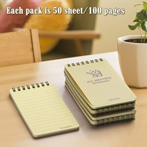 Waterproof Notebook, Spiral Notebook with Thick Lined Paper, 5 Pack Top Bound Pocket Notebook, Durable Cover Notebooks for Work, Outdoor, Memo, Notes, Tactical Steno Pads, 3" x 5", Yellow