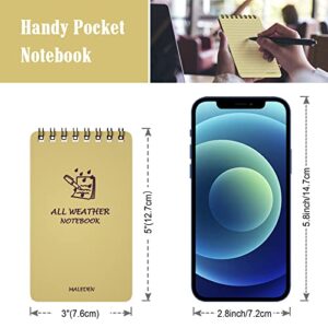 Waterproof Notebook, Spiral Notebook with Thick Lined Paper, 5 Pack Top Bound Pocket Notebook, Durable Cover Notebooks for Work, Outdoor, Memo, Notes, Tactical Steno Pads, 3" x 5", Yellow